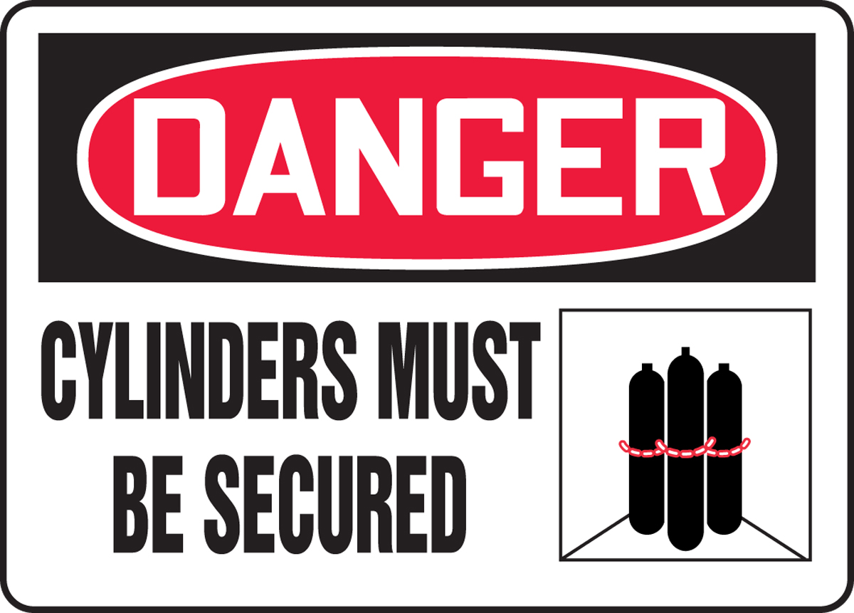 Cylinders Must Be Secured (Graphic) OSHA Danger Safety Signs MCPG014